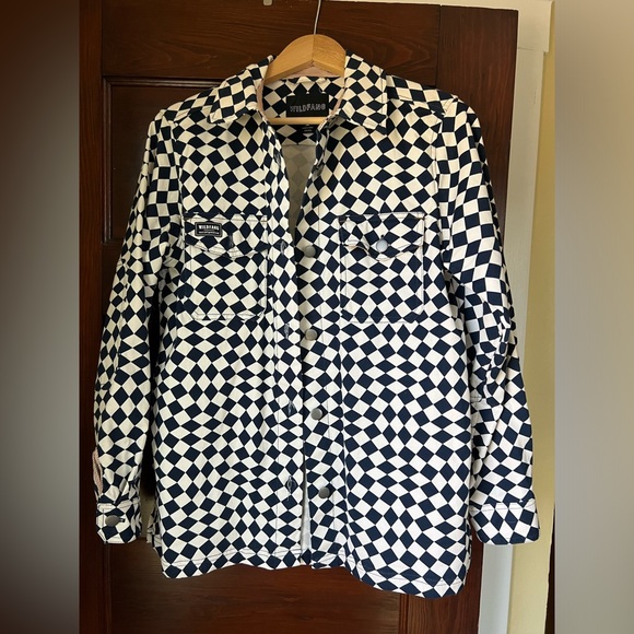 Wildfang | Jackets & Coats | Wildfang Essential Shacket Blue And White ...